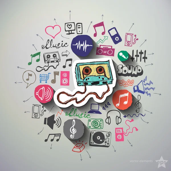 Entertainment and music collage with icons background Stock Vector ...