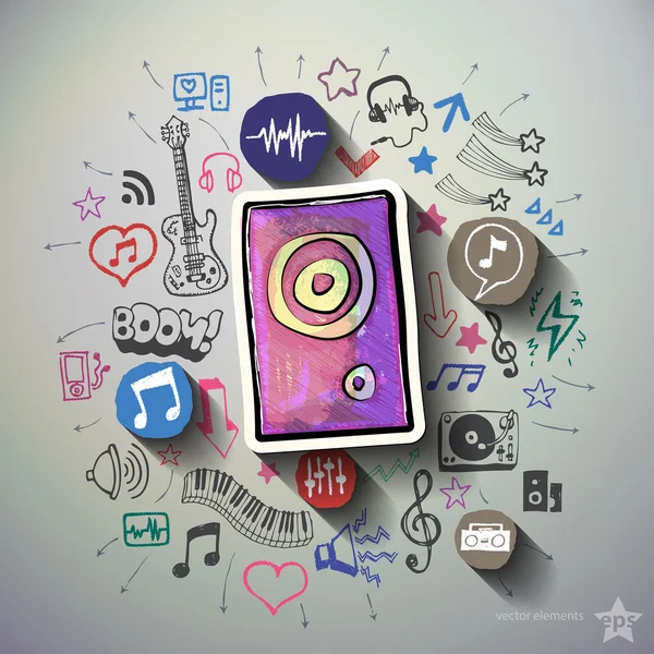 Entertainment and music collage with icons background Stock Vector ...