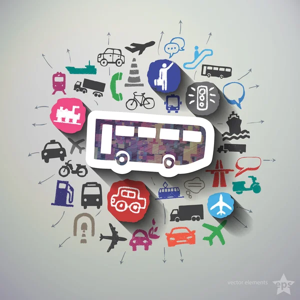 Transportation collage with icons background — Stock Vector ...