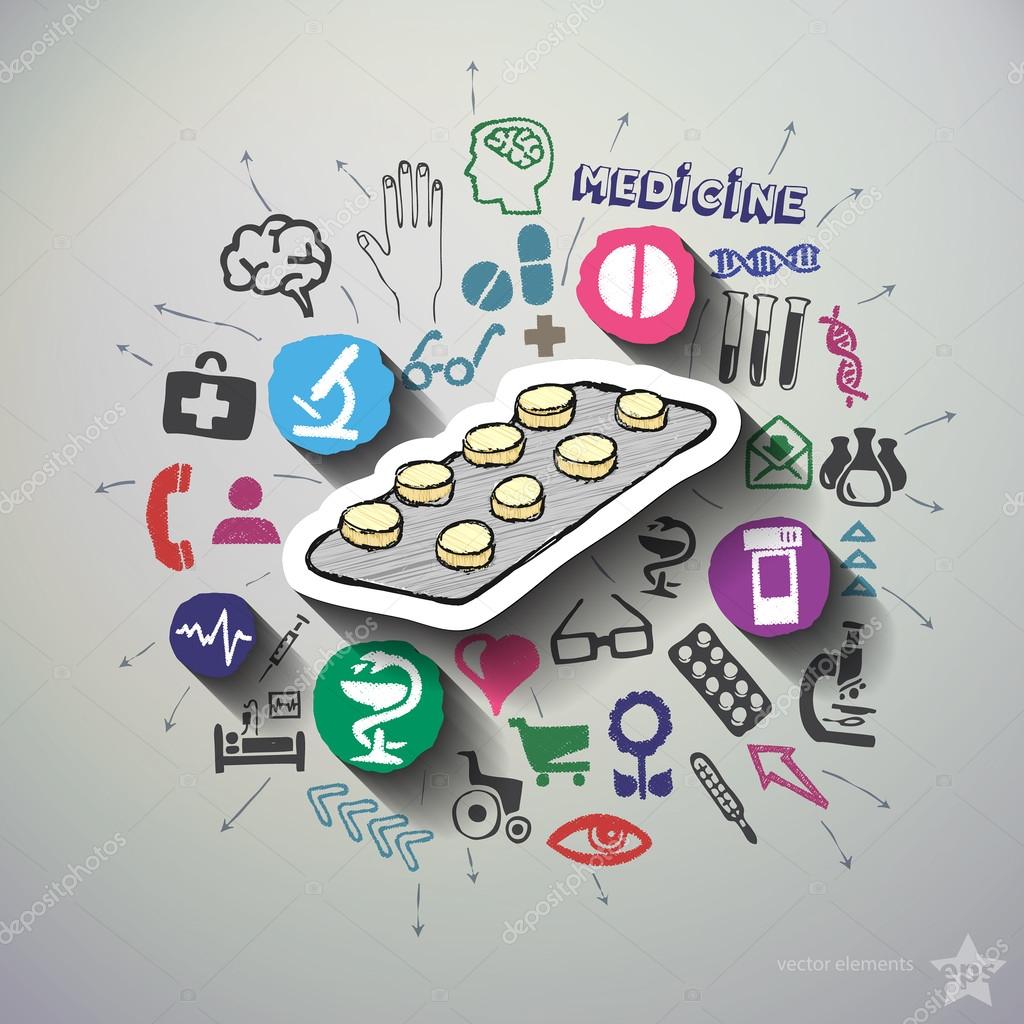 Medicine collage with icons background Stock Vector Image by ...