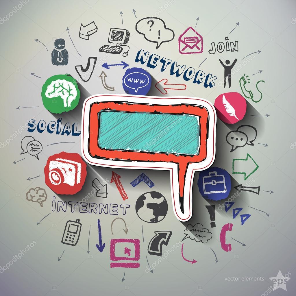 collage de redes sociales con iconos de fondo 2023