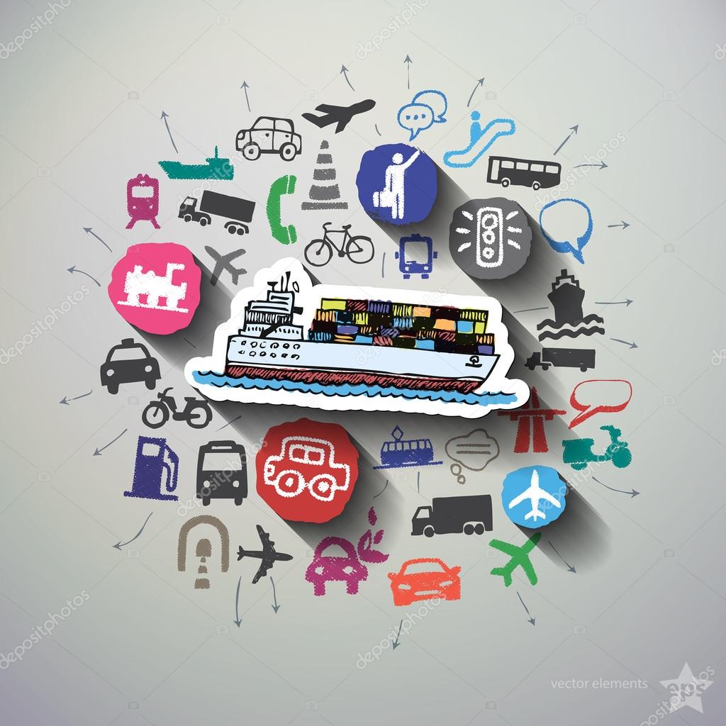 Transportation collage with icons background Stock Vector by ...