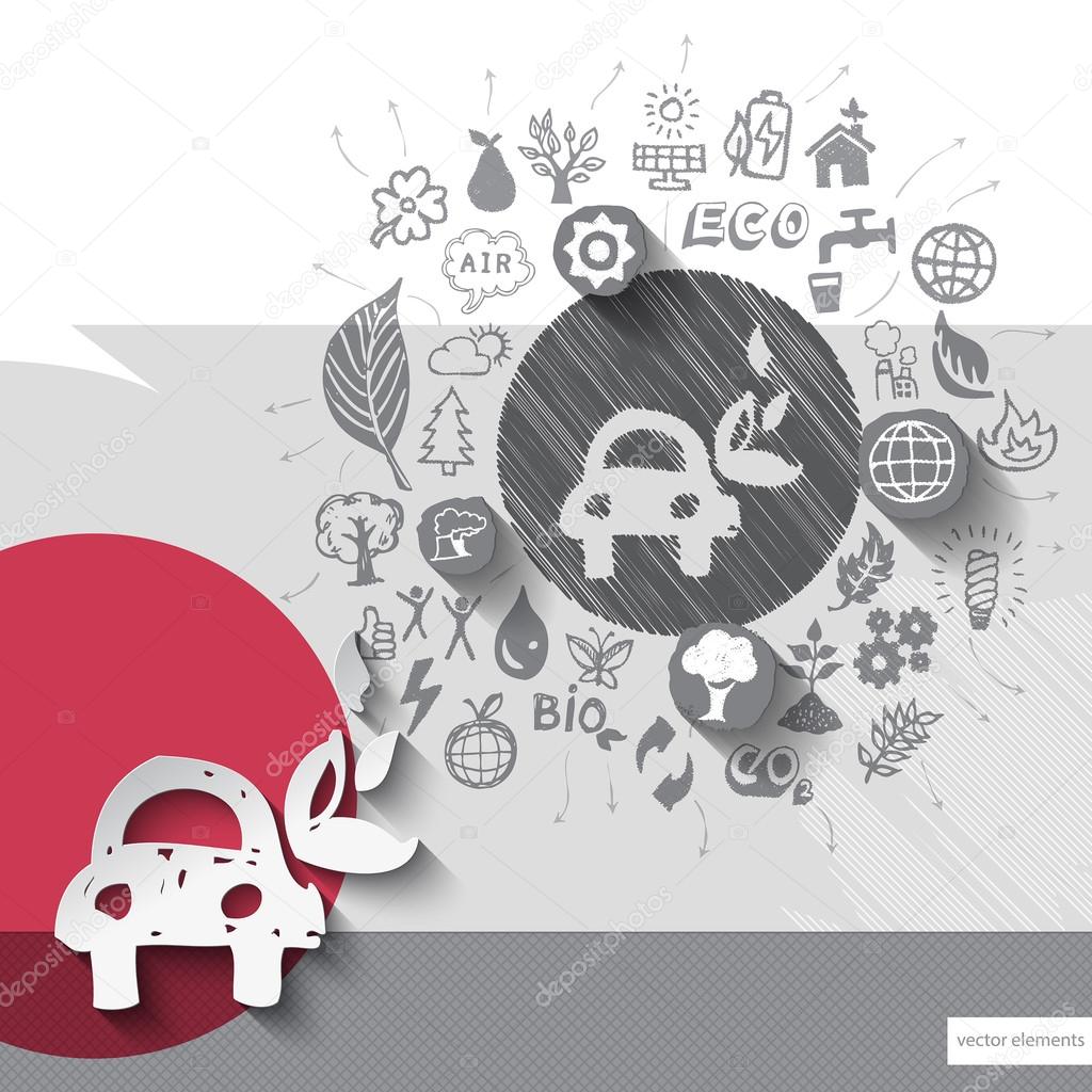 Paper and hand drawn car emblem with icons background Stock Vector by ...