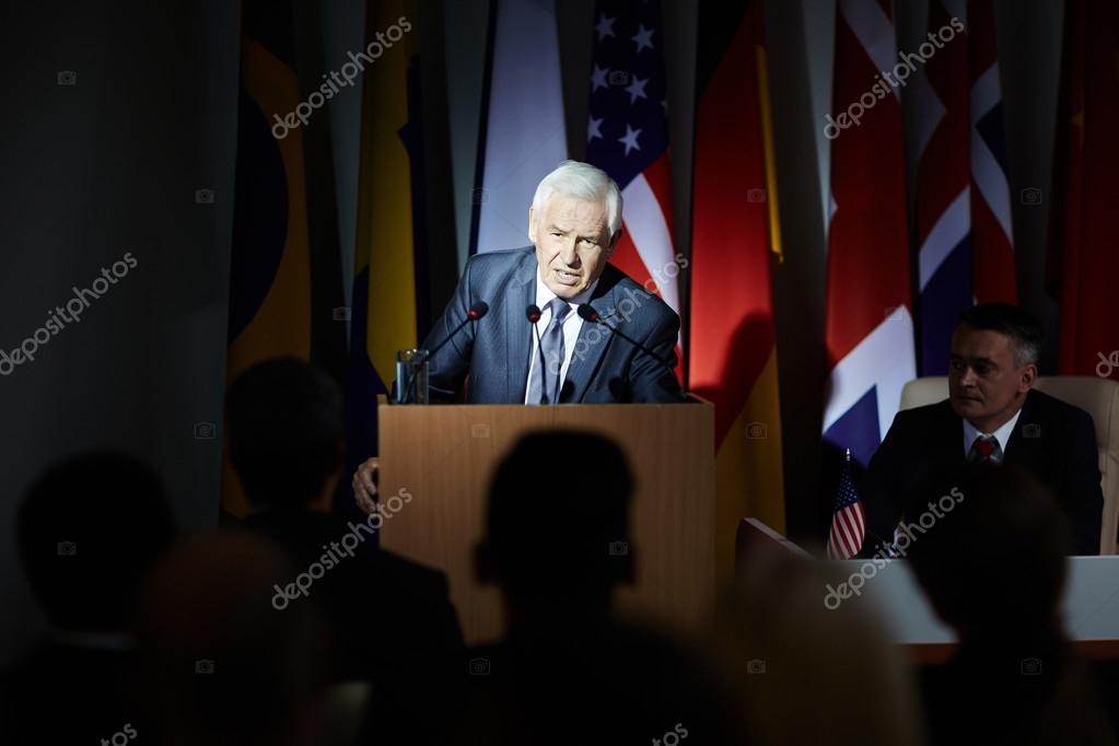 Presidential candidate giving a speech to the auditorium Stock Photo by ...