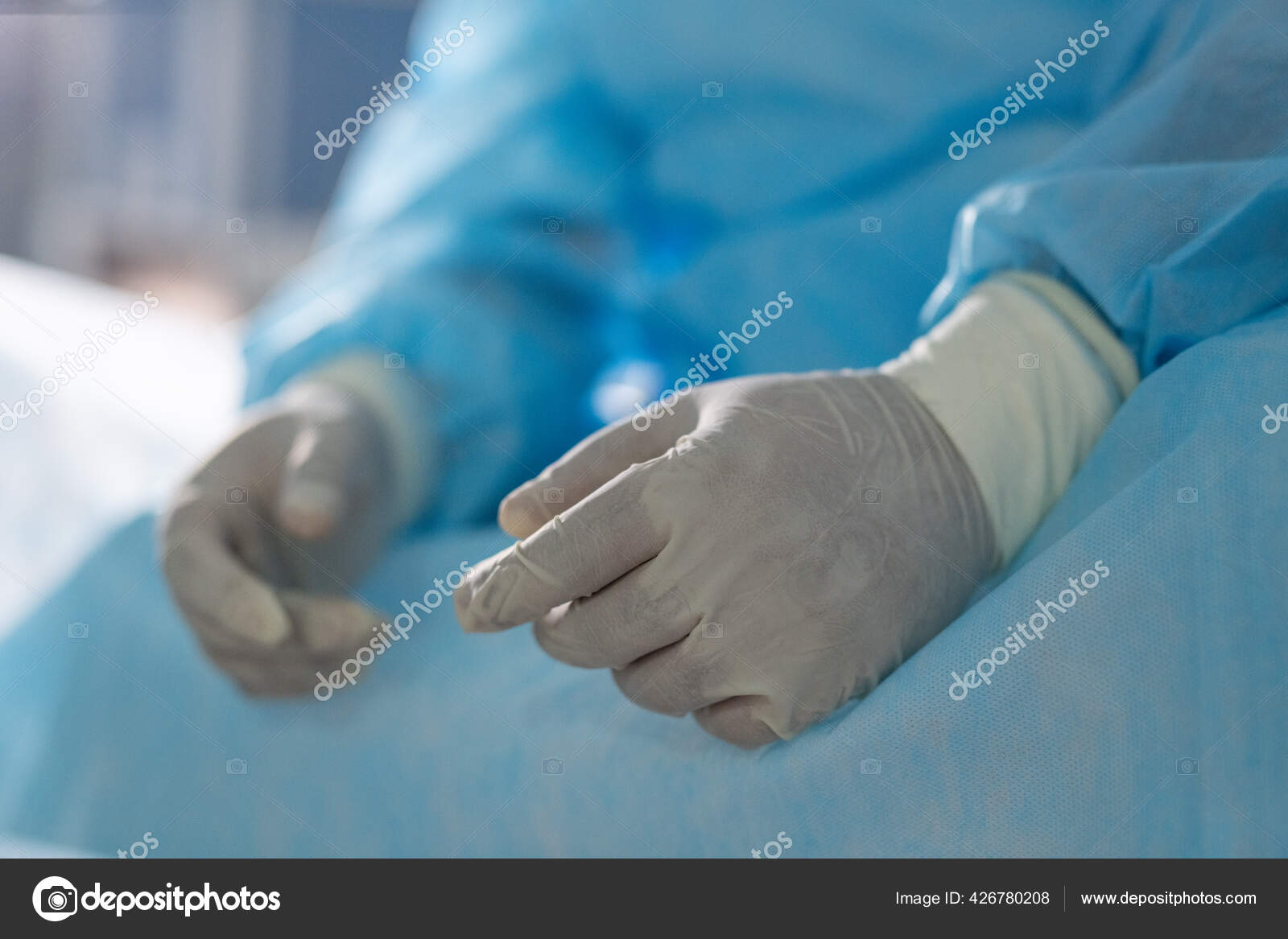 Gloved Hands Tired Professional Surgeon Sitting Operating Room Break ...