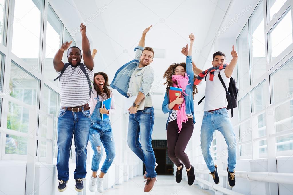 Students in jump in college Stock Photo by ©pressmaster 85241414