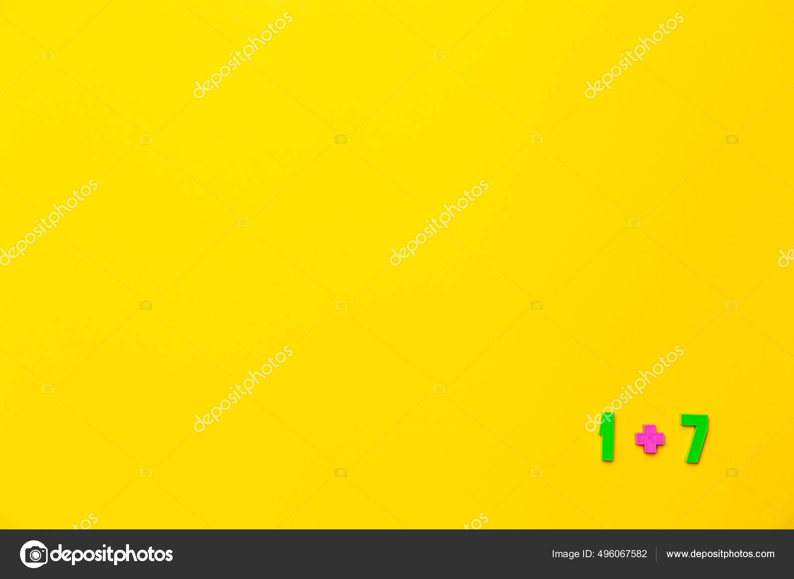 One Seven Equals Eight Example Yellow Background Copy Space Math ...