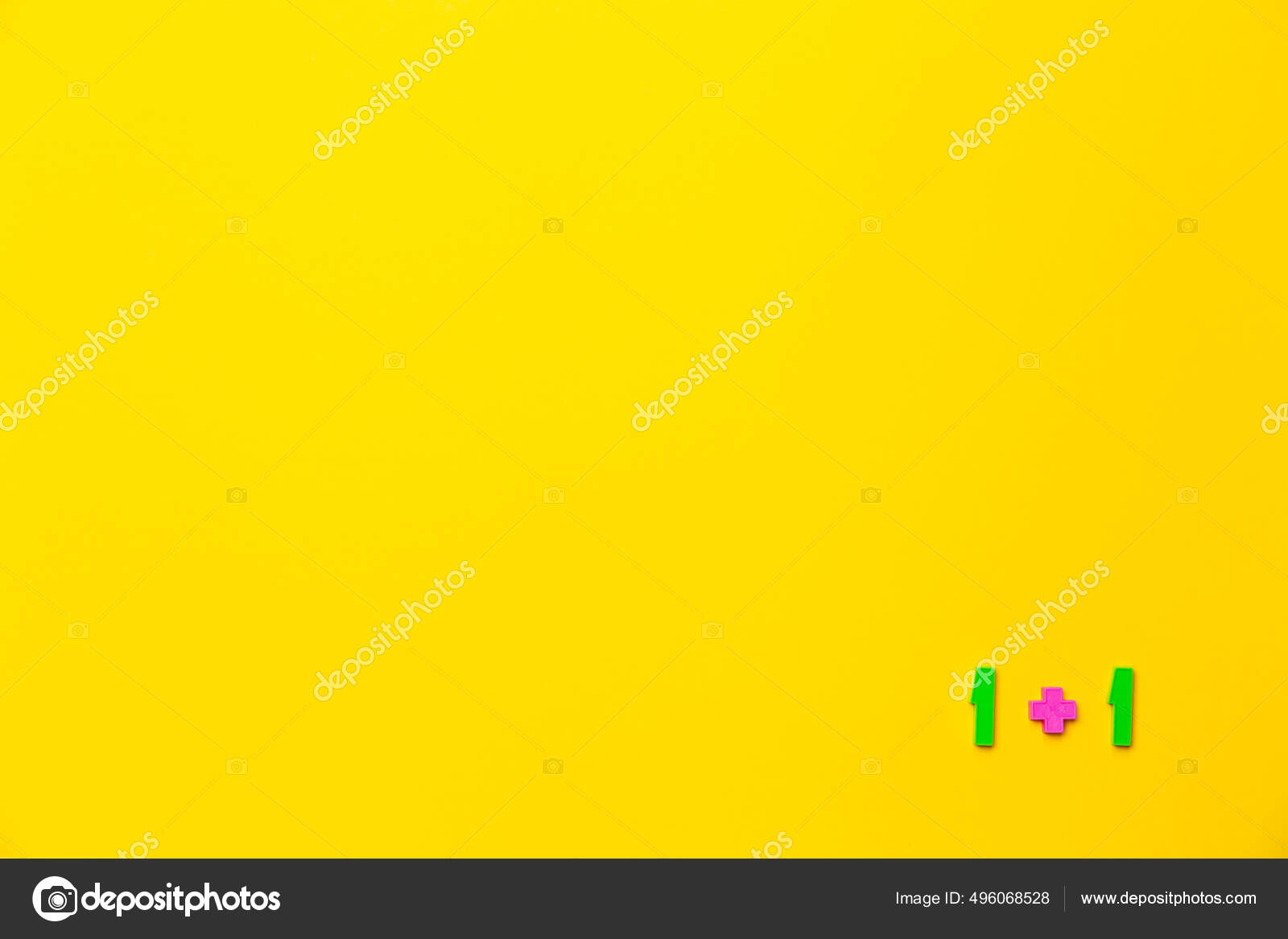 One Equals Two Example Yellow Background Copy Space Math Lesson — Stock ...