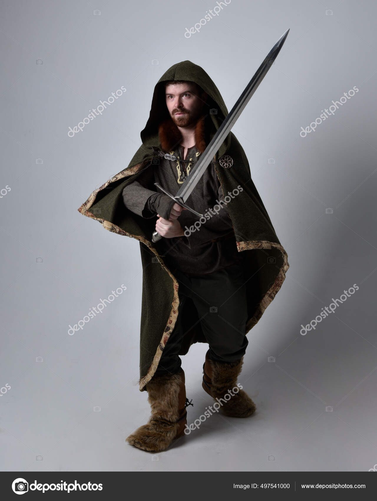 Full Length Portrait Young Handsome Man Wearing Medieval Celtic ...
