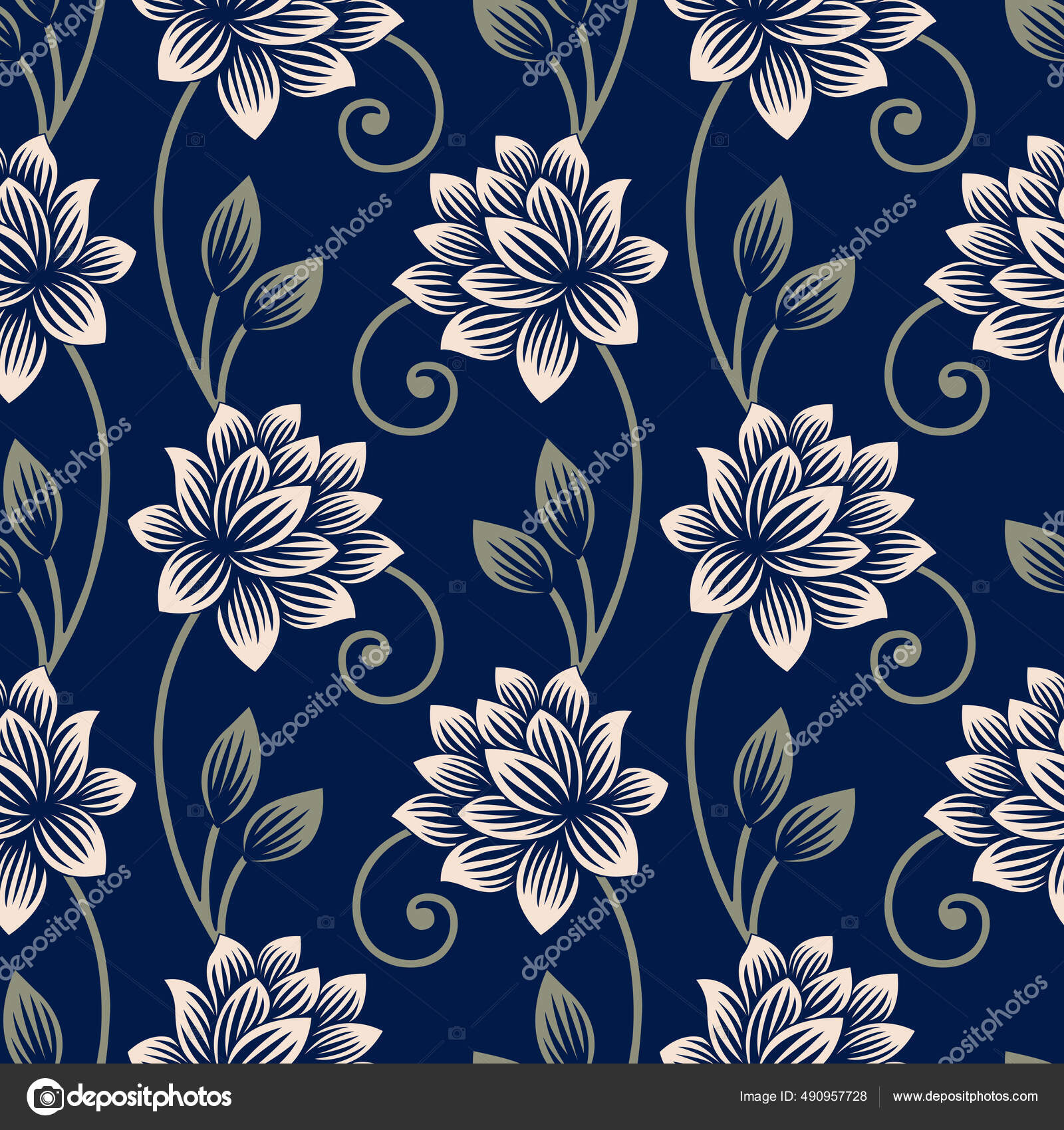 Seamless Vector Lotus Flower Pattern Design Stock Vector by ©malkani ...