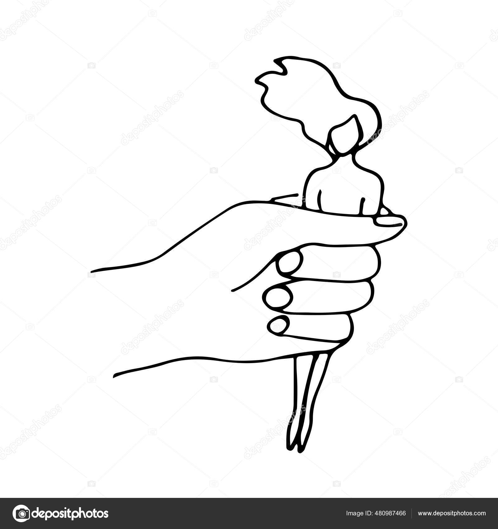 Hand Holds Woman Entirely Doodle Style Concept Manipulation Mental ...