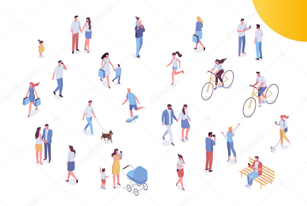 Gente Multitud Calle Ciudad Diferentes Personas Isoméricas Conjunto ...