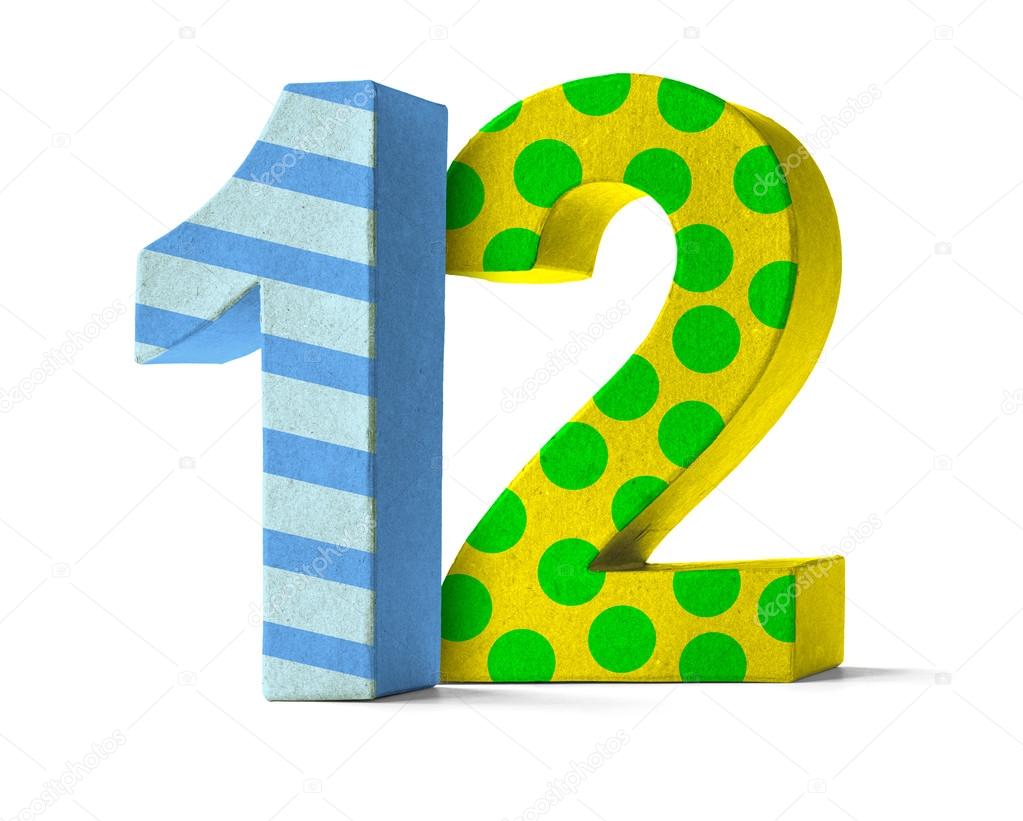 Papel colorido Número Mache sobre un fondo blanco - Número 12 ...