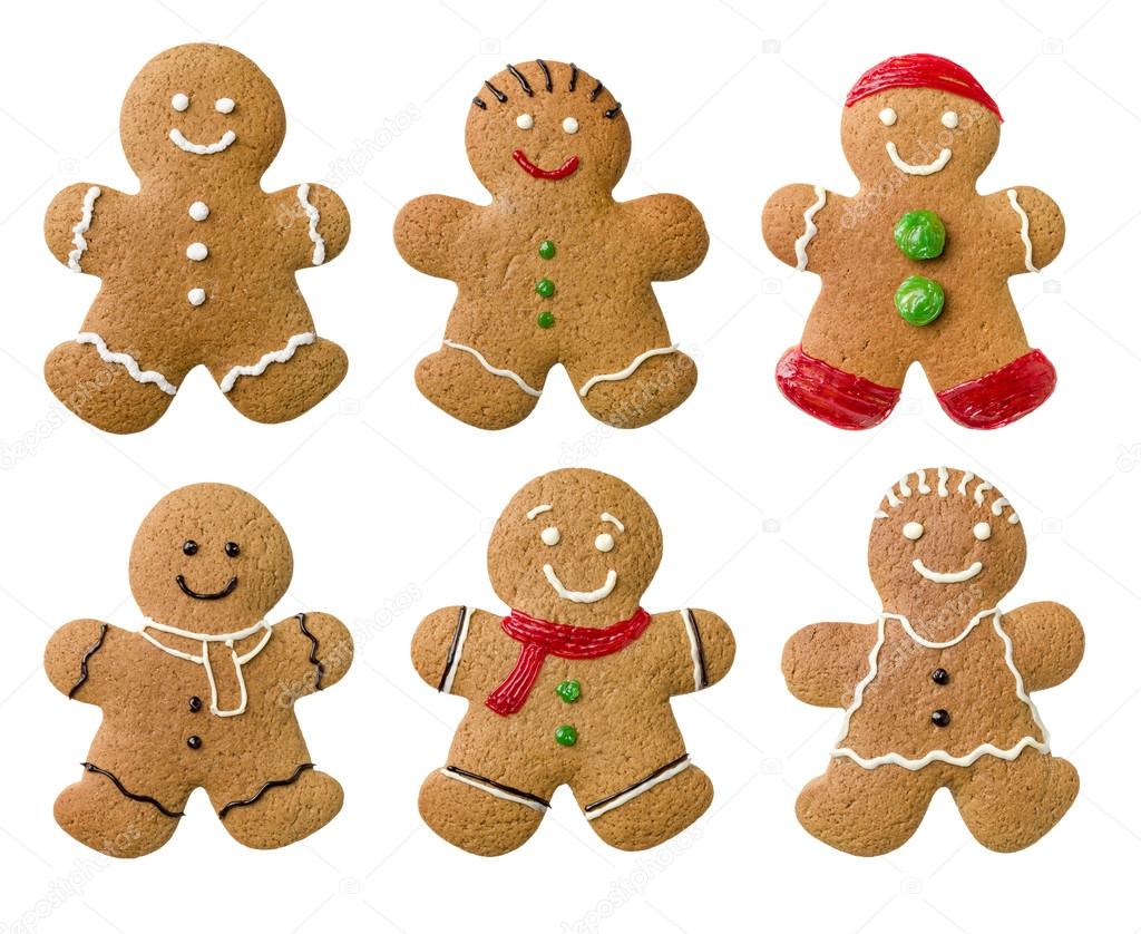 Collection of different gingerbread men on a white background Stock ...