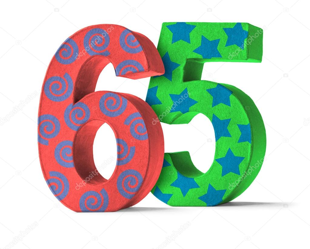 Colorful Paper Mache Number on a white background - Number 65 Stock ...