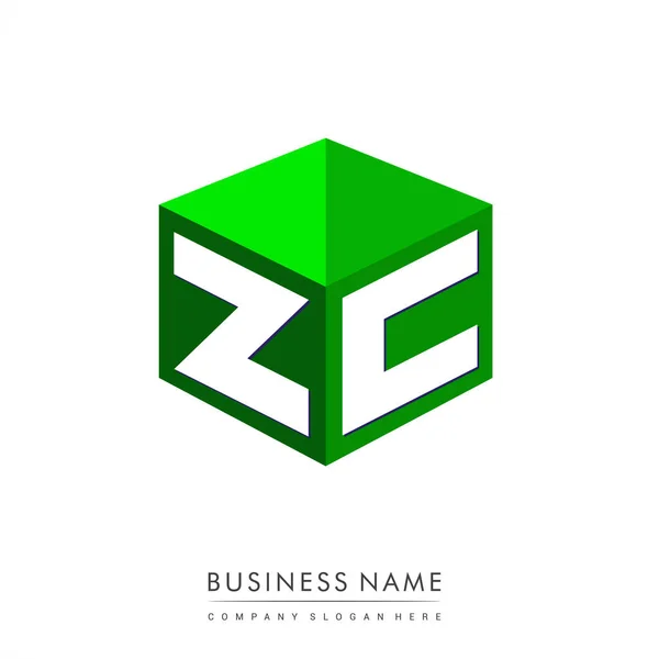Letra ZC logo en forma de hex gono y fondo verde, logotipo de cubo con dise o de letras para la ...
