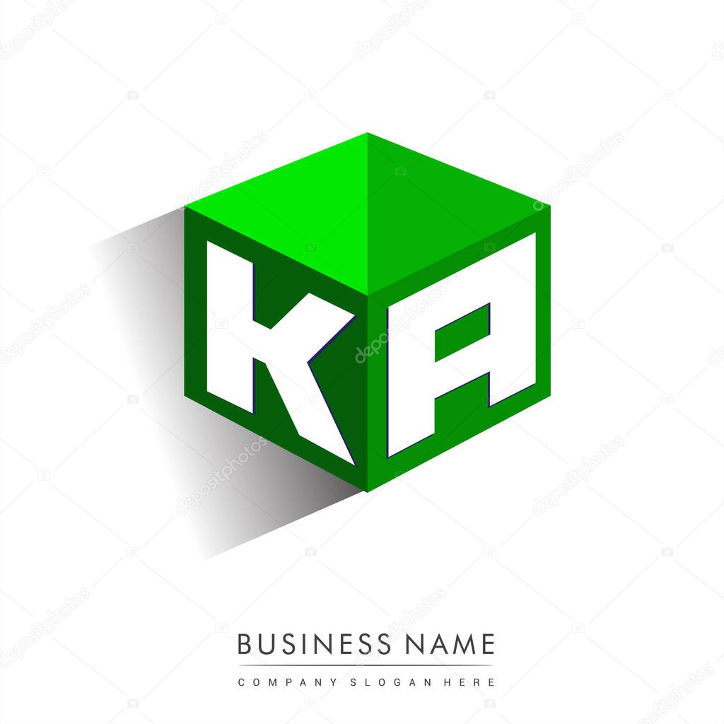 Letra logotipo de KA en forma de hex gono y fondo verde, logotipo de cubo con dise o de letra ...