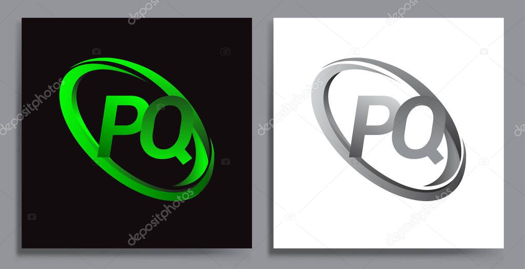 letra dise o del logotipo de PQ para el nombre de la empresa de color verde swoosh y gris. dise ...