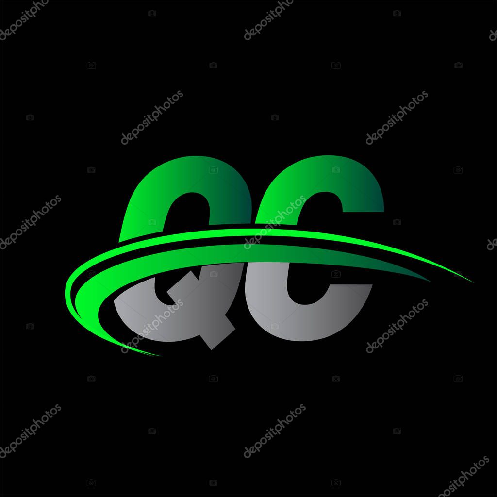 letra inicial QC logotipo nombre de la empresa de color verde y negro ...