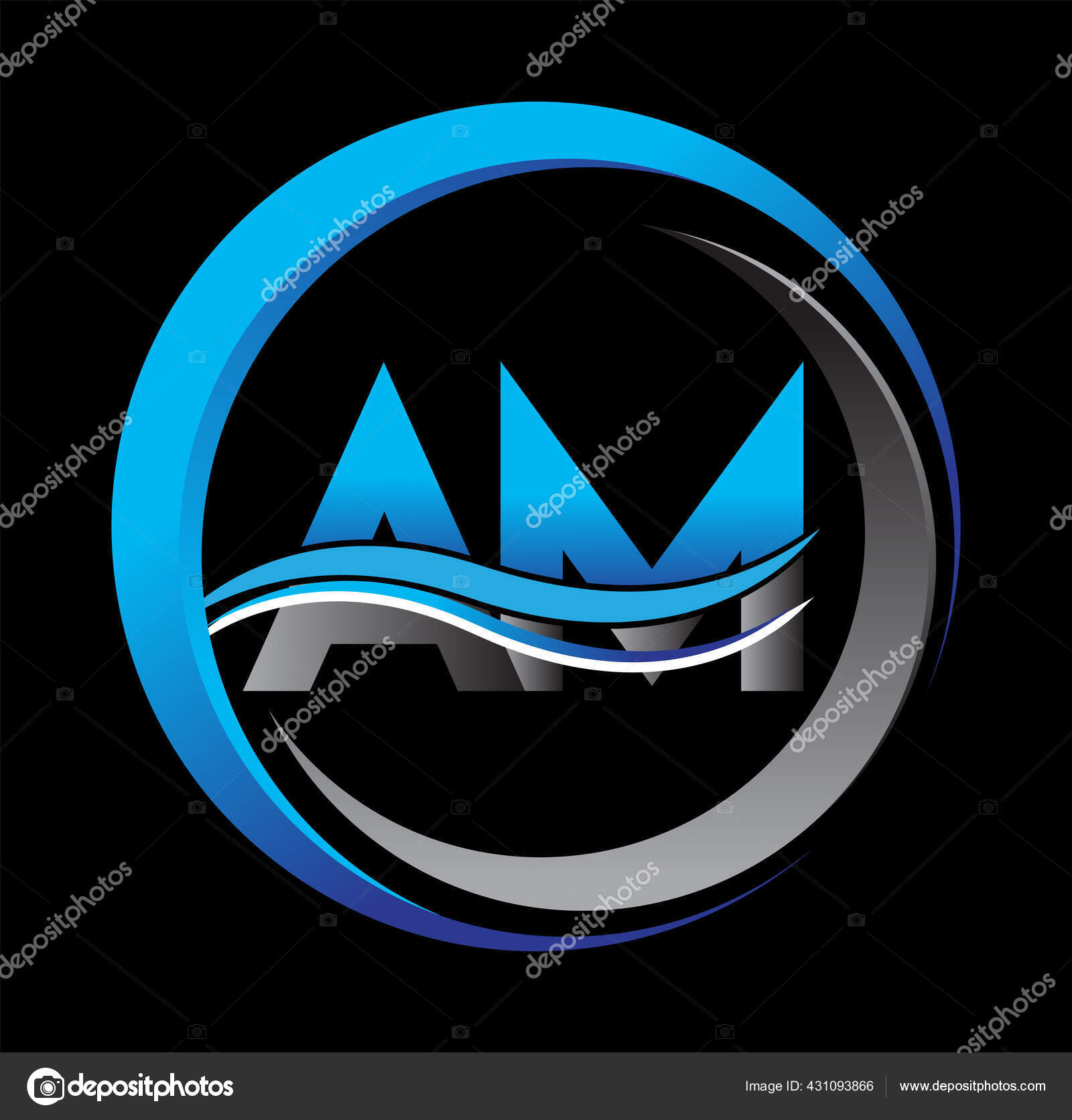 Initial Letter Logo Company Name Blue Grey Color Circle Swoosh Stock ...