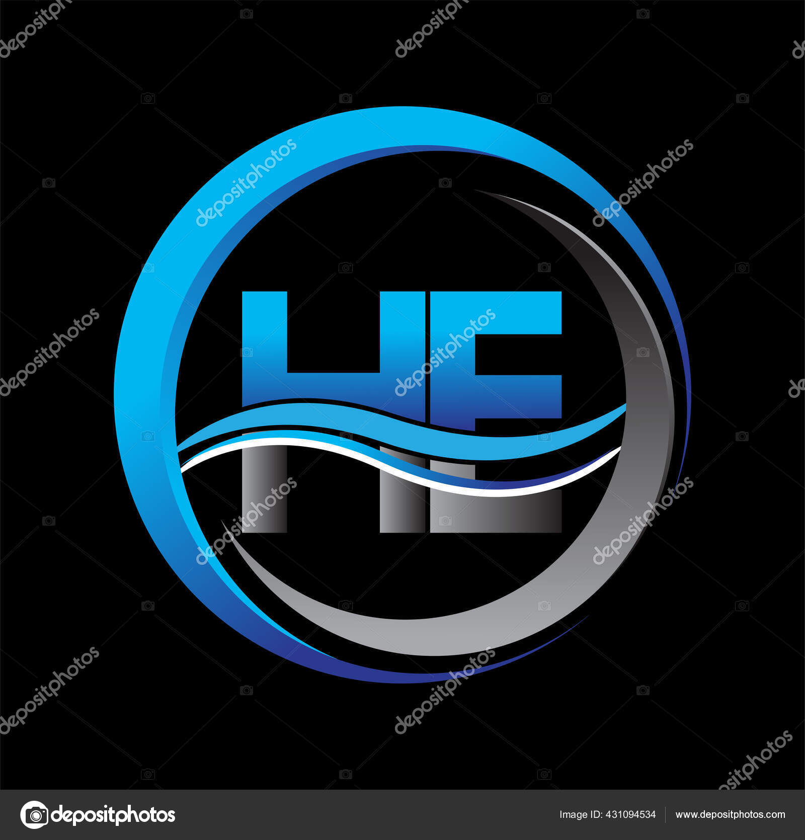 Initial Letter Logo Company Name Blue Grey Color Circle Swoosh Stock ...