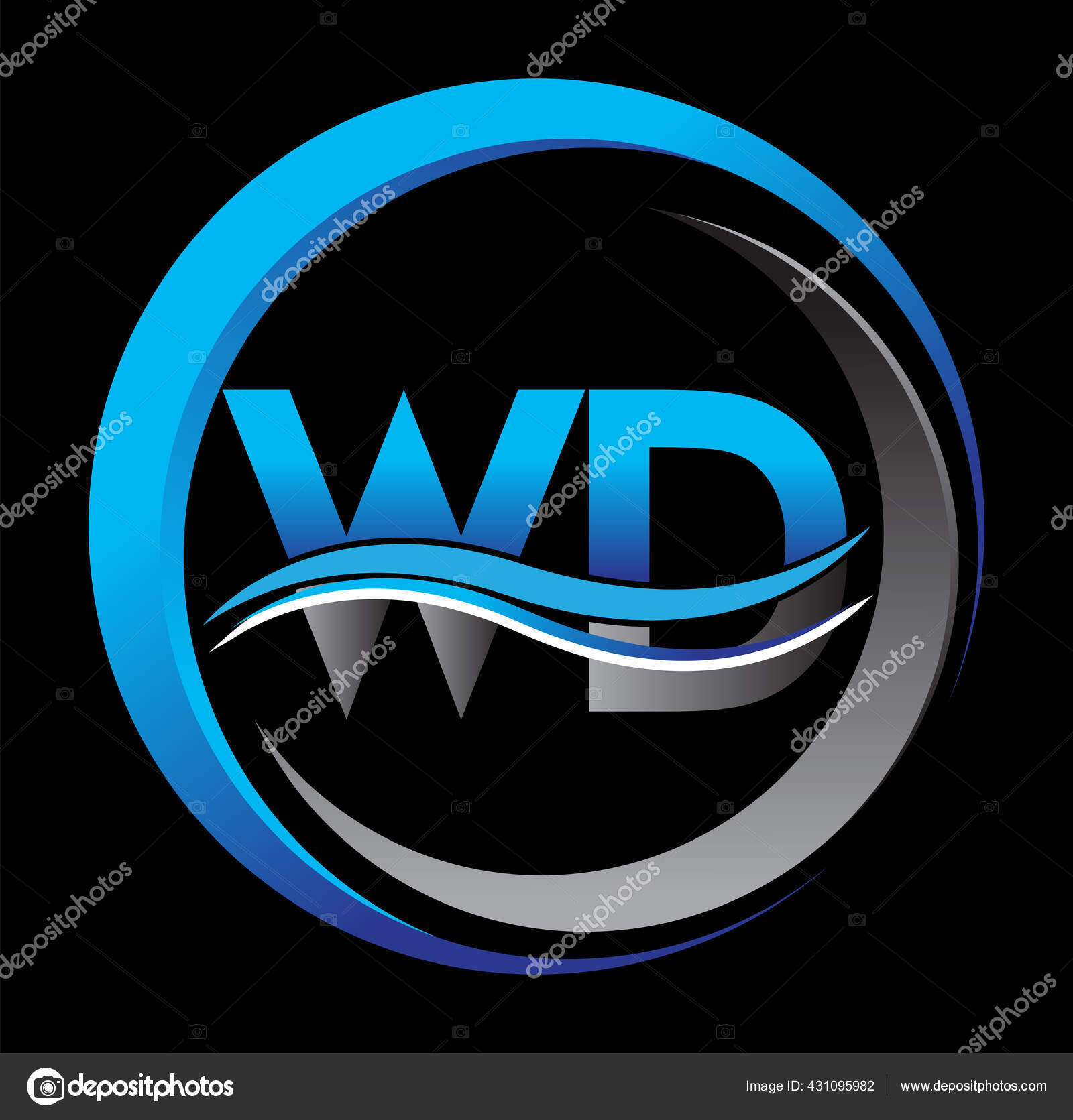 Initial Letter Logo Company Name Blue Grey Color Circle Swoosh Stock ...