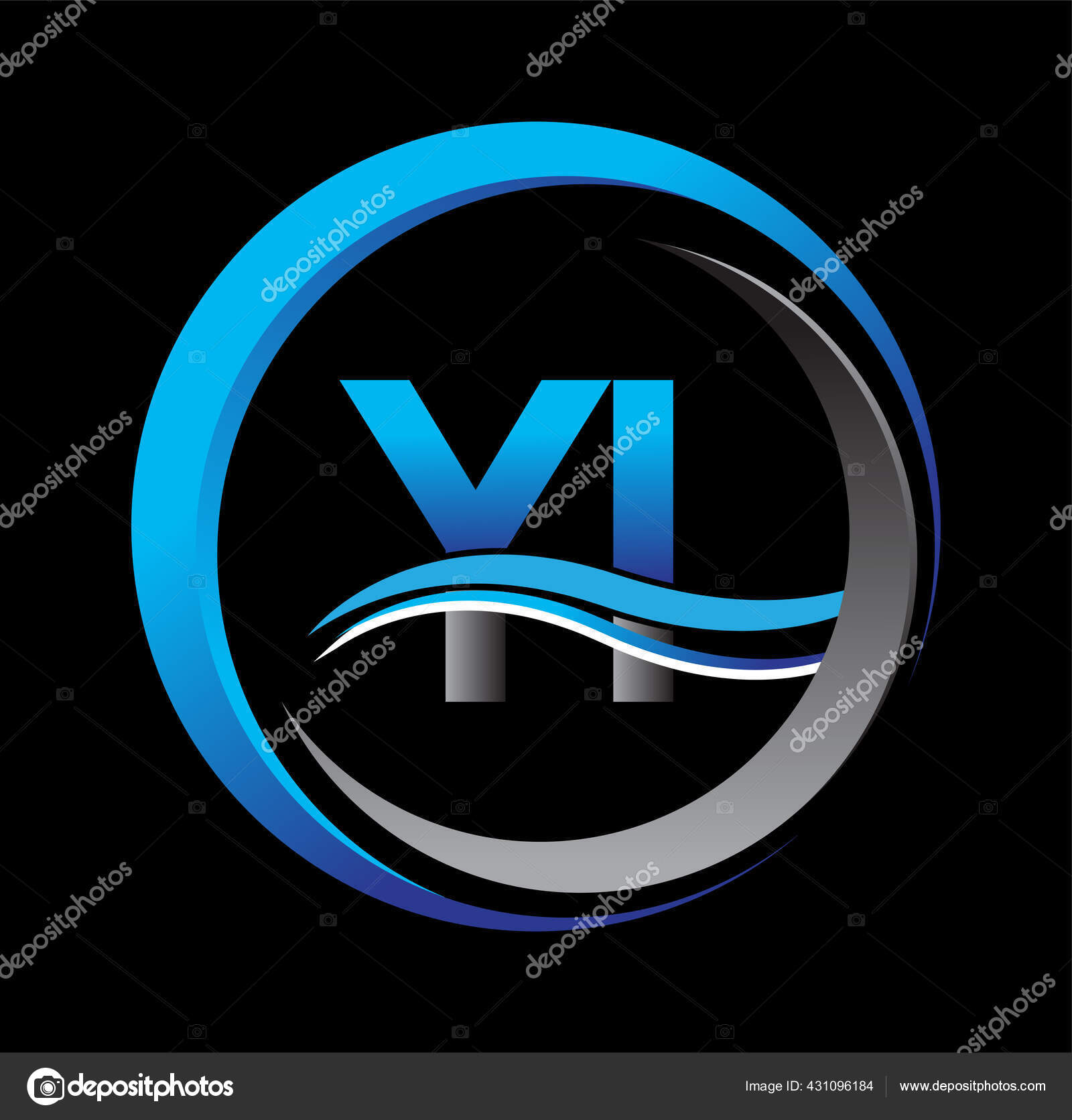 Initial Letter Logo Company Name Blue Grey Color Circle Swoosh Stock ...