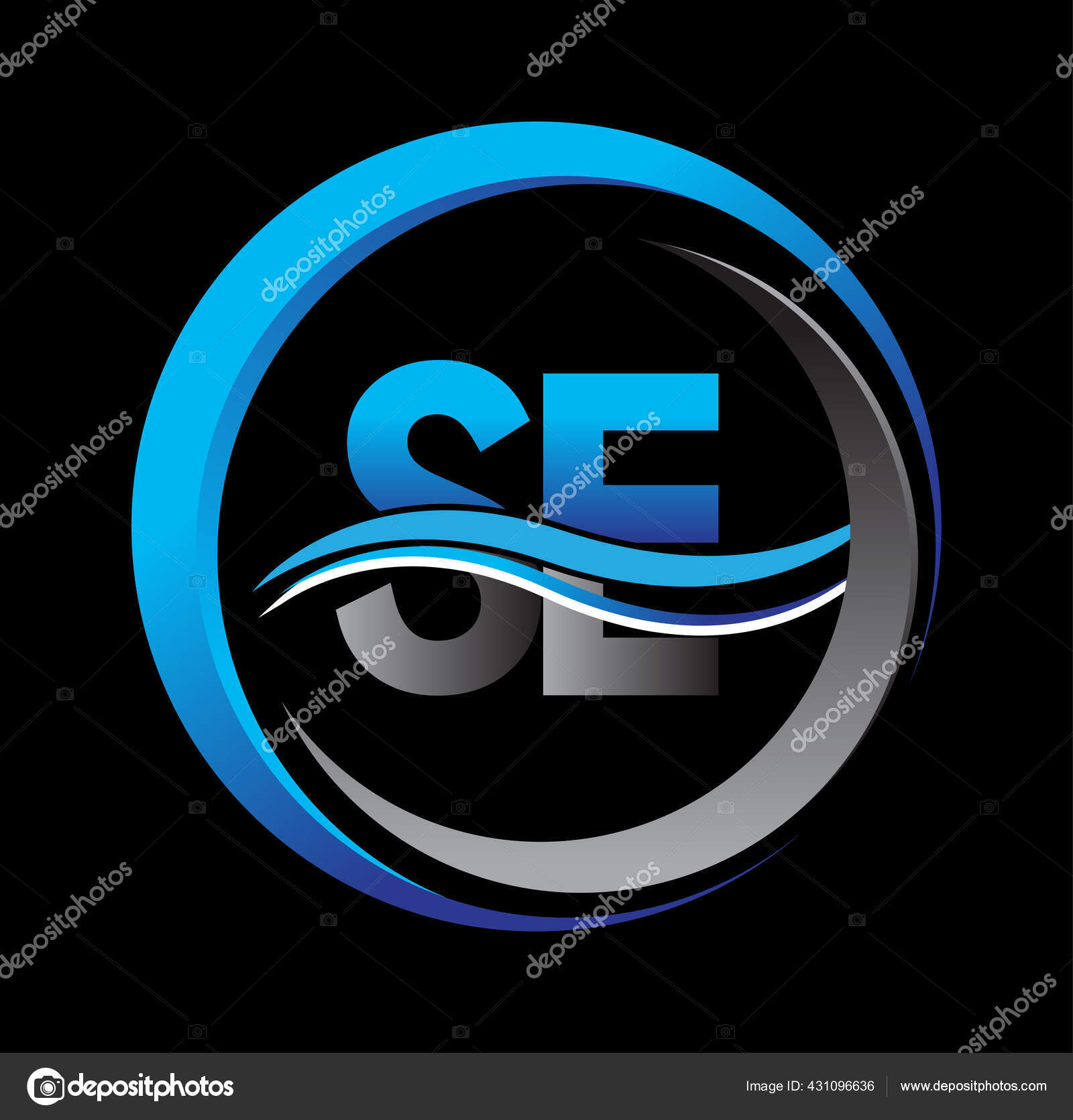 Initial Letter Logo Company Name Blue Grey Color Circle Swoosh Stock ...