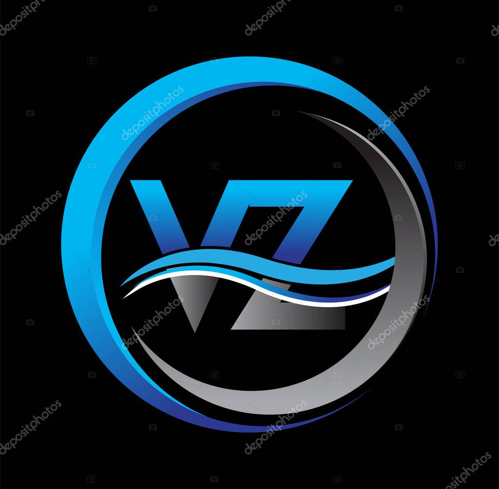 logotipo inicial de la letra VZ nombre de la empresa azul y gris en el ...