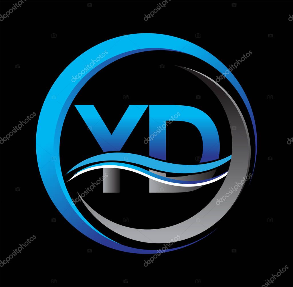 logotipo inicial de la letra YD nombre de la empresa azul y gris en el círculo y diseño swoosh ...