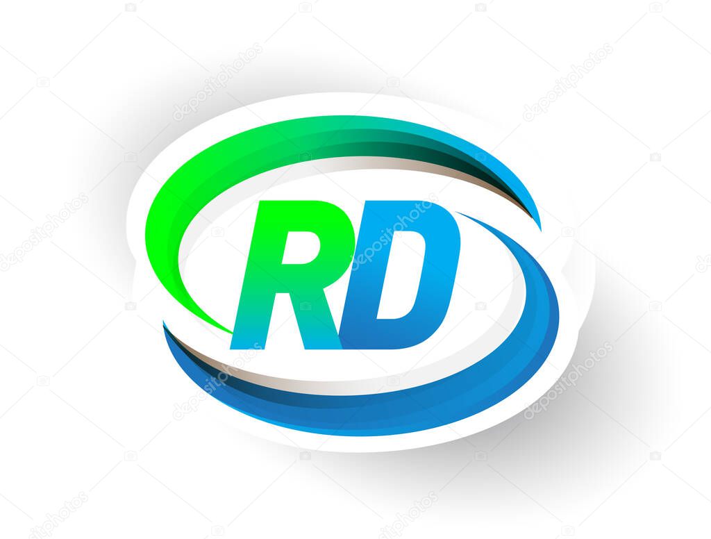 letra inicial RD logotipo nombre de la empresa de color azul y verde ...