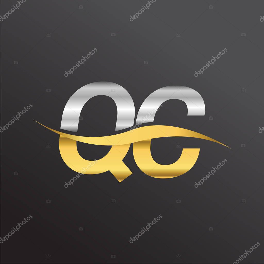 logotipo inicial de la letra QC nombre de la empresa oro y plata diseño ...