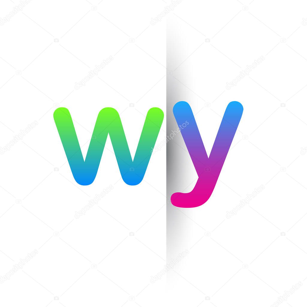 Letra inicial WY Logotipo en minúscula verde, rosa y azul, diseño de ...