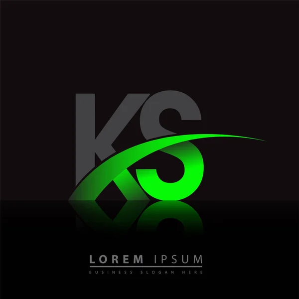 initial letter KS logotype company name colored green and black swoosh ...
