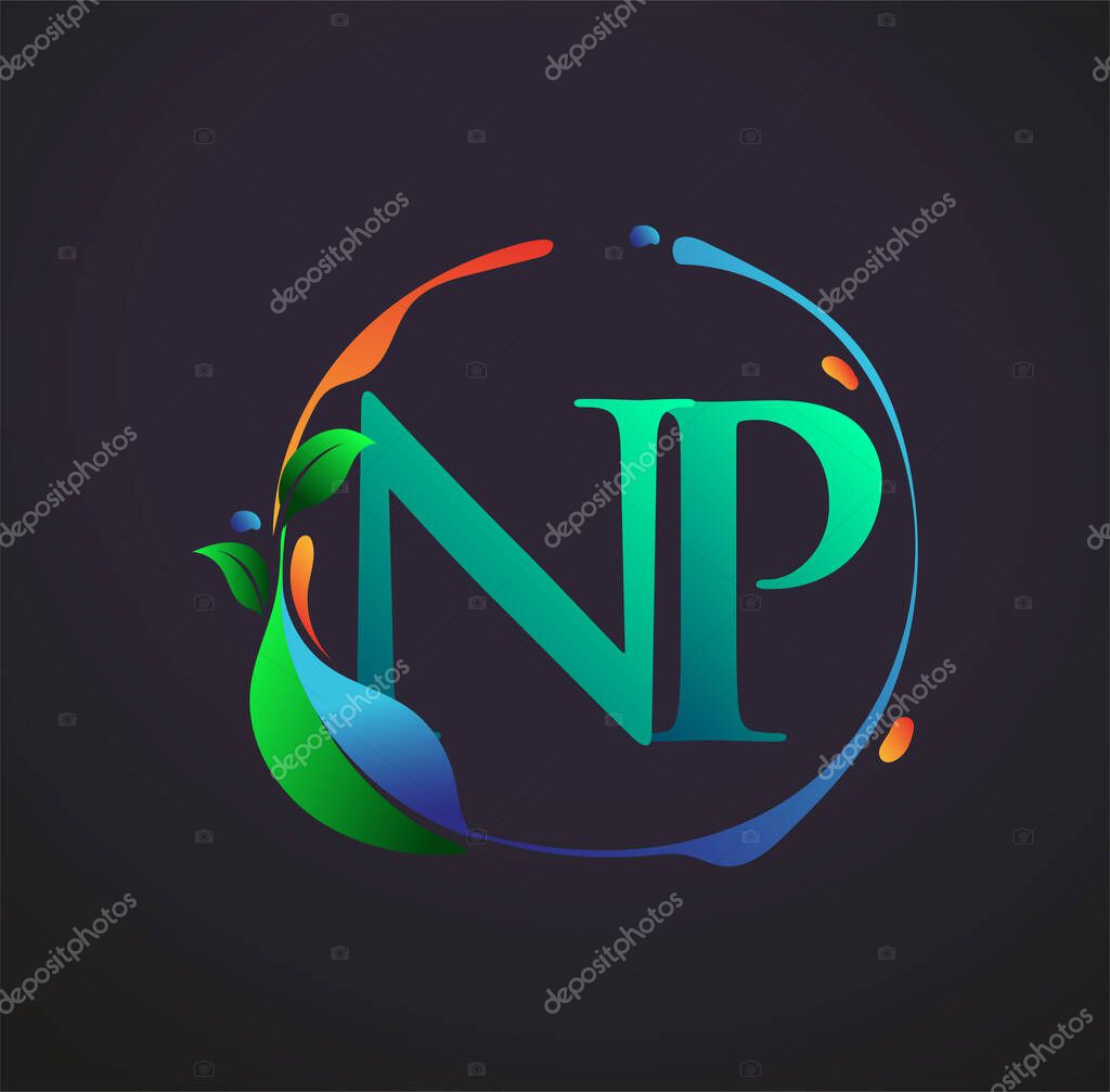 Letra inicial NP Con elementos de la naturaleza Logo, colorido logotipo ...