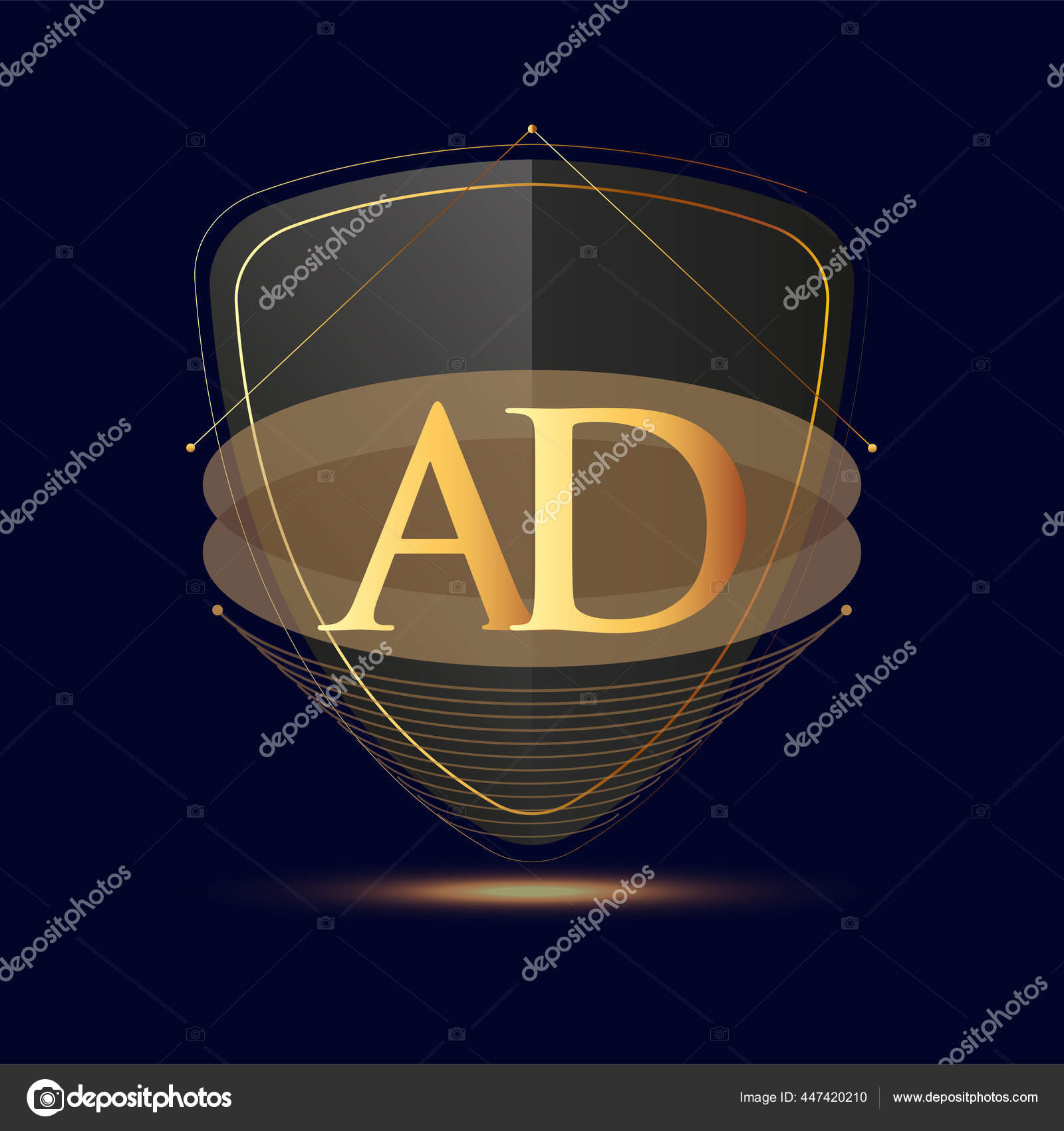 Initial Logo Letter Shield Icon Golden Color Isolated Dark Background ...