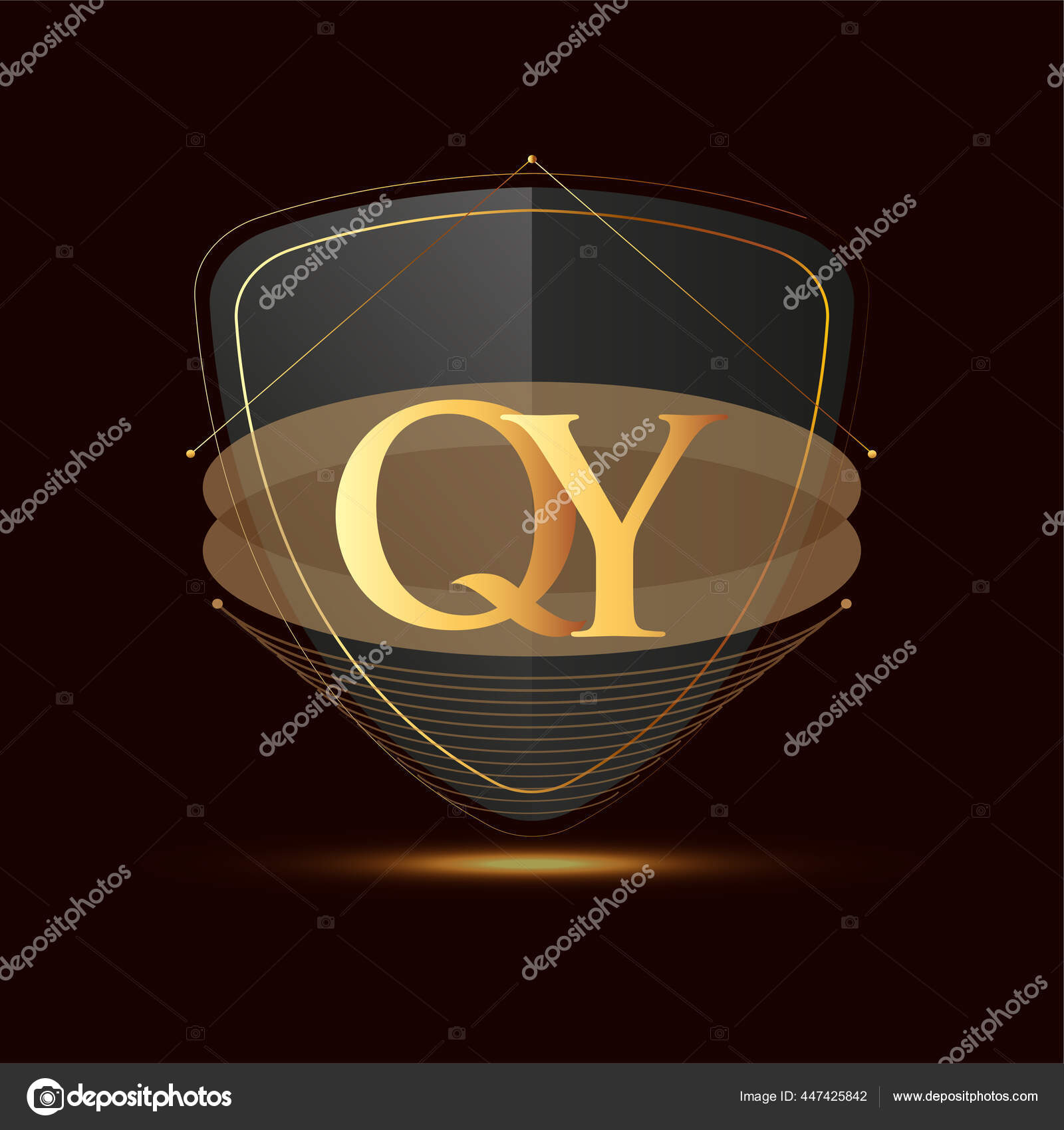 Initial Logo Letter Shield Icon Golden Color Isolated Dark Background ...