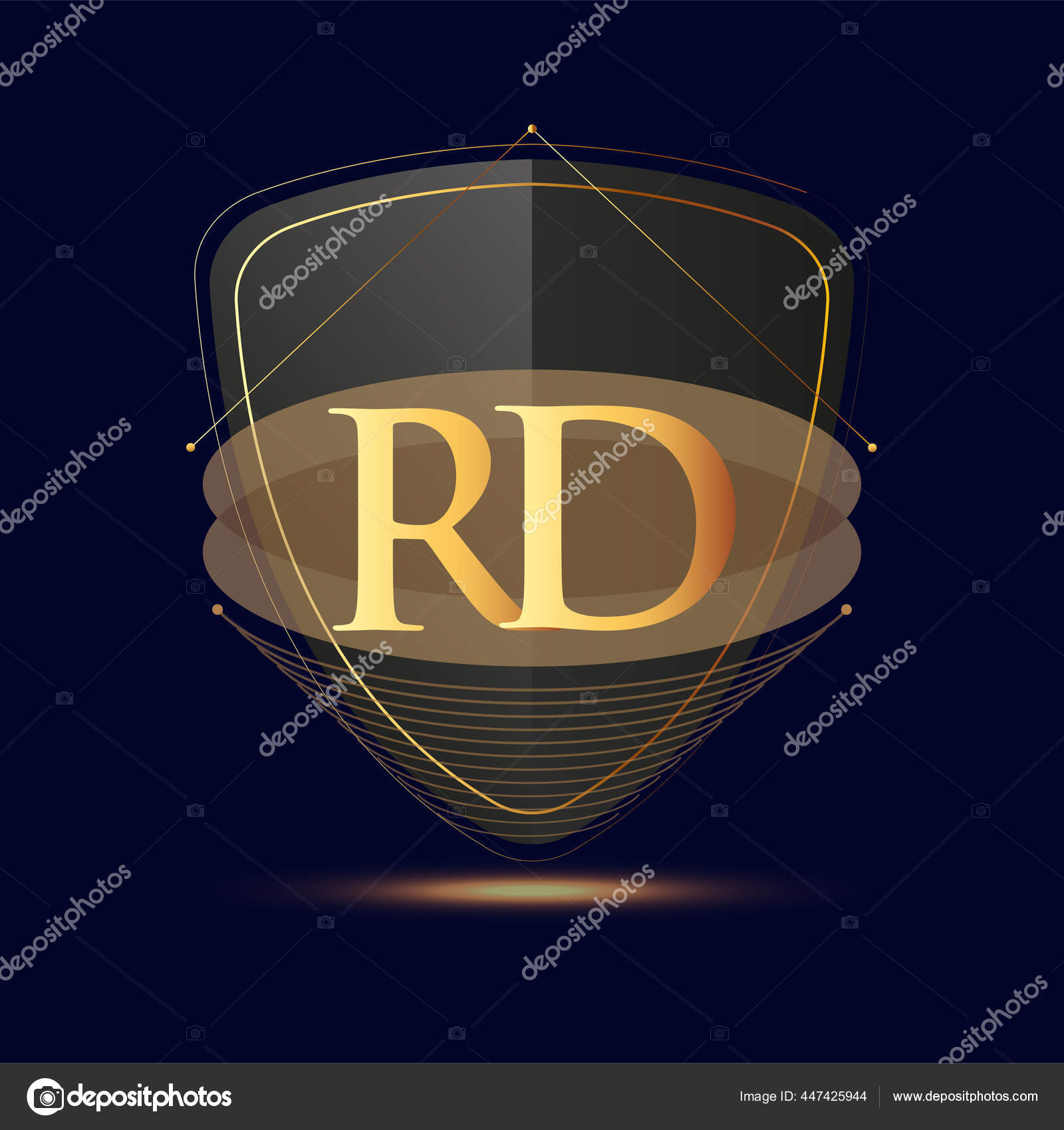 Initial Logo Letter Shield Icon Golden Color Isolated Dark Background ...