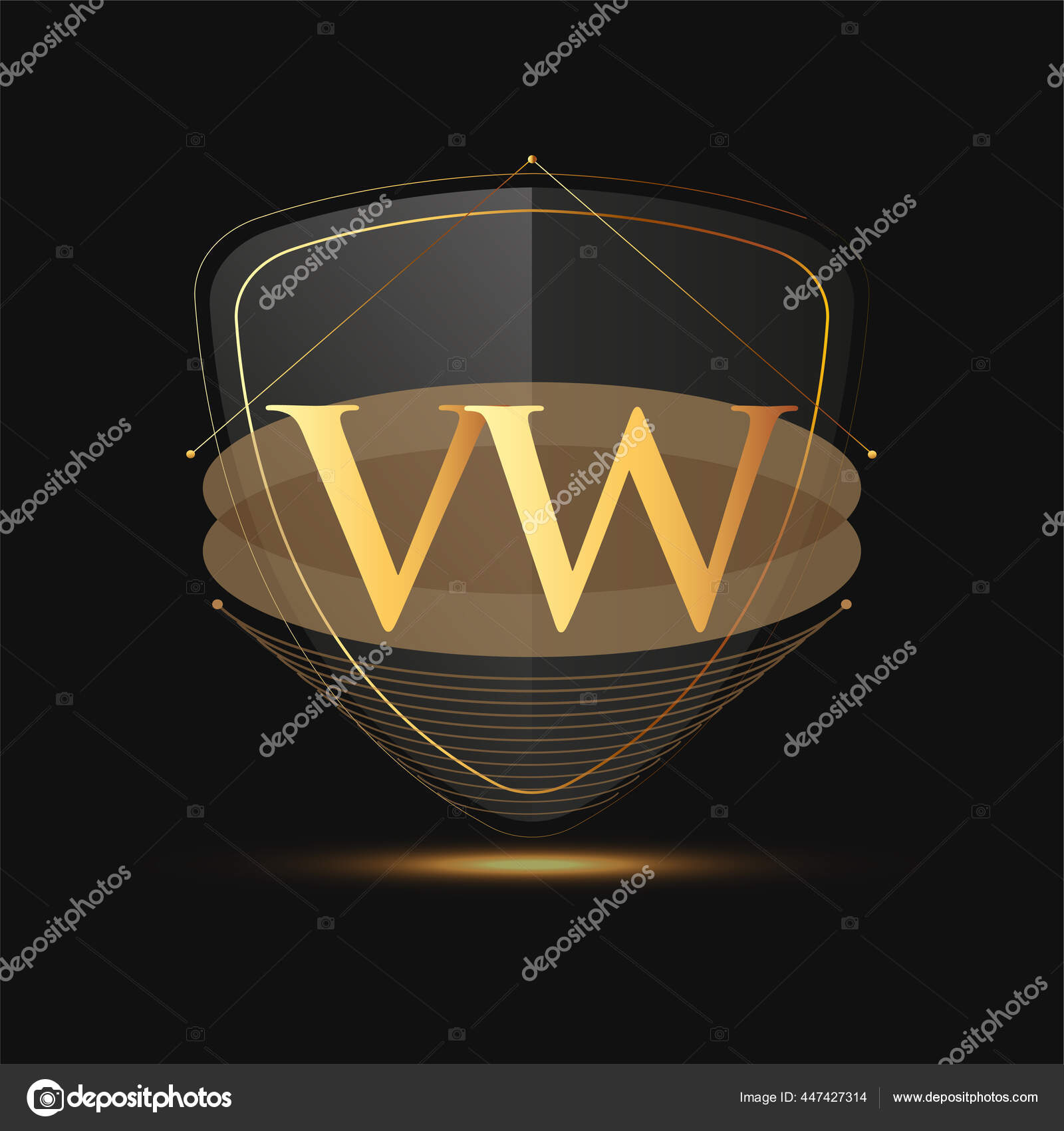 Initial Logo Letter Shield Icon Golden Color Isolated Dark Background ...