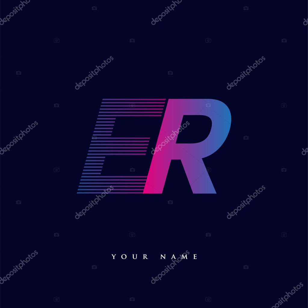 logotipo inicial ER color azul y magenta con composición a rayas ...