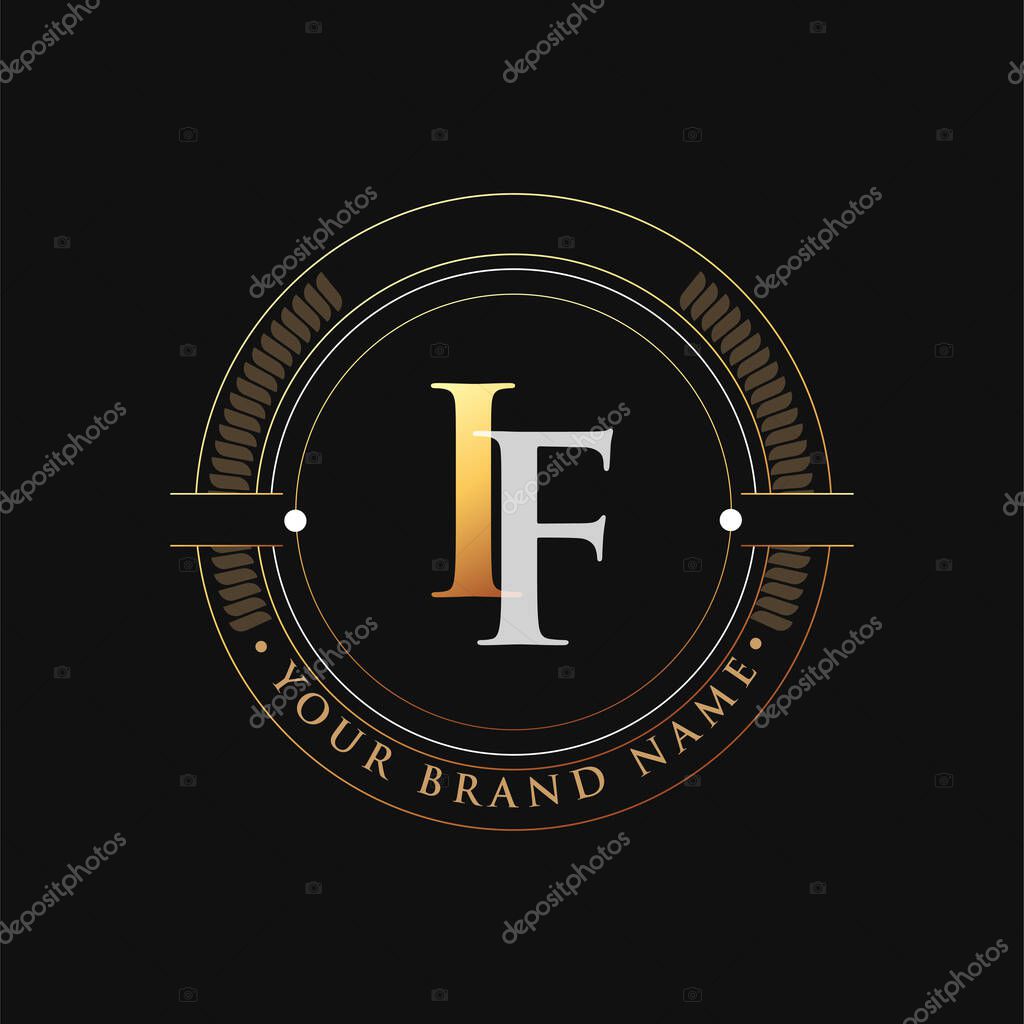 insignia inicial IF oro y color blanco, con sello y objeto circular ...