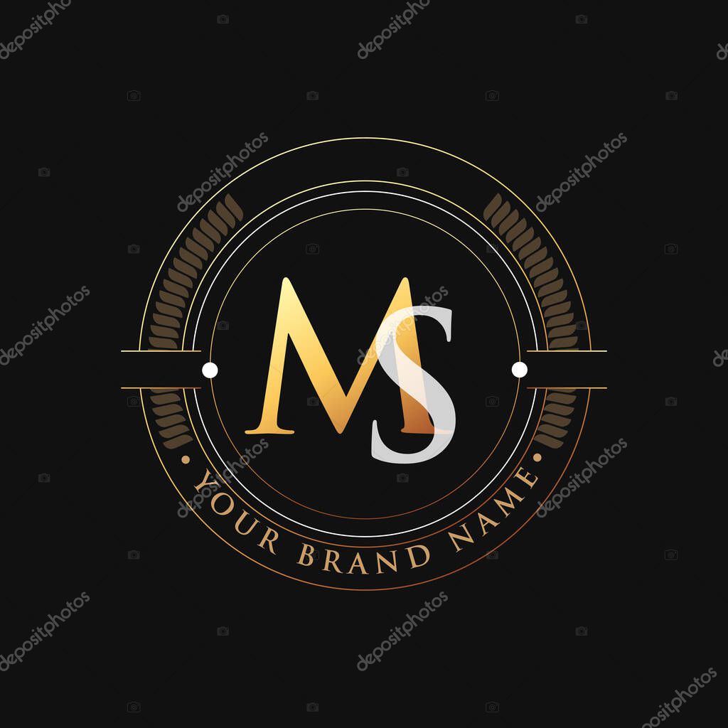 insignia inicial MS oro y color blanco, con sello y objeto círculo ...