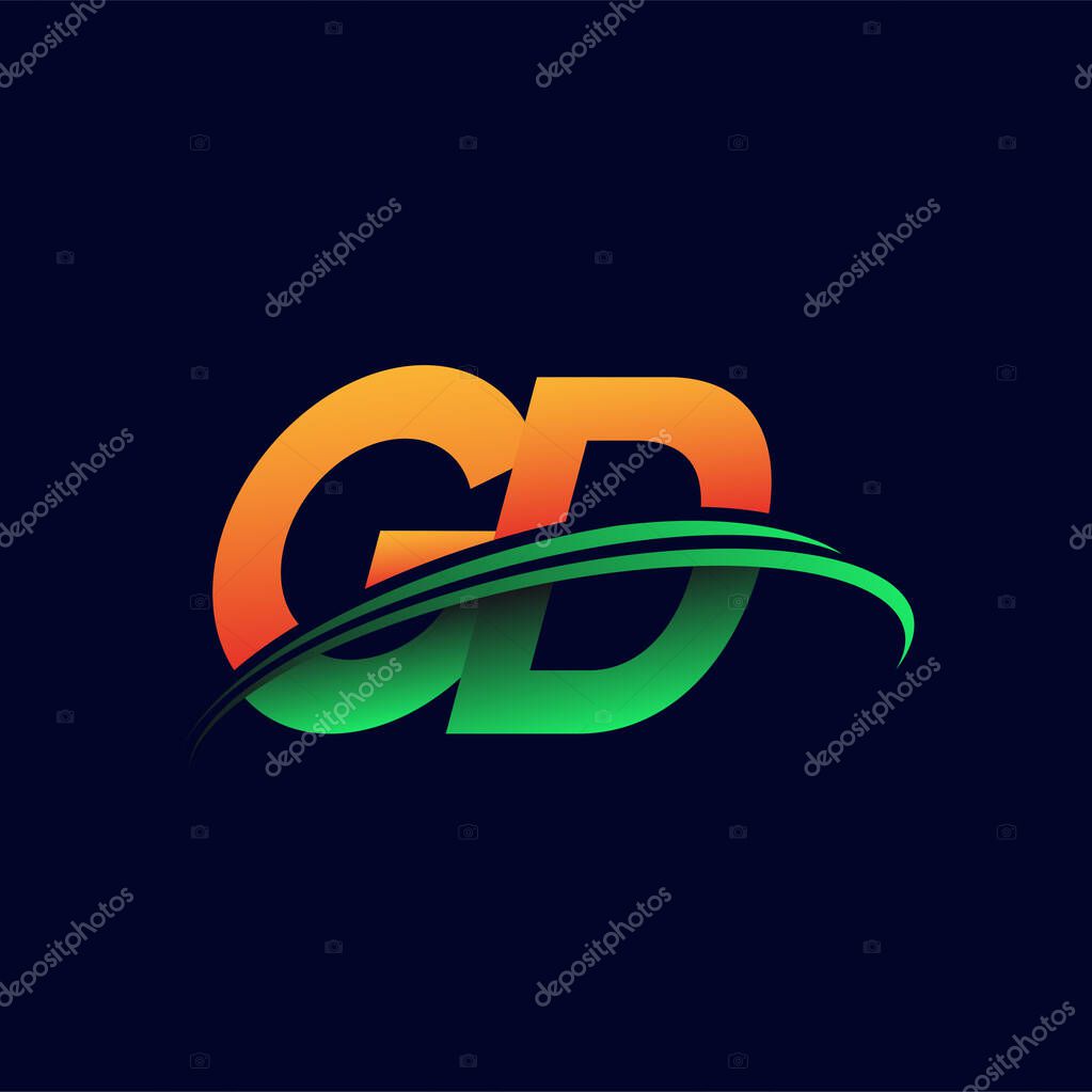 logotipo inicial GD nombre de la empresa de color naranja y verde swoosh diseño, aislado sobre ...