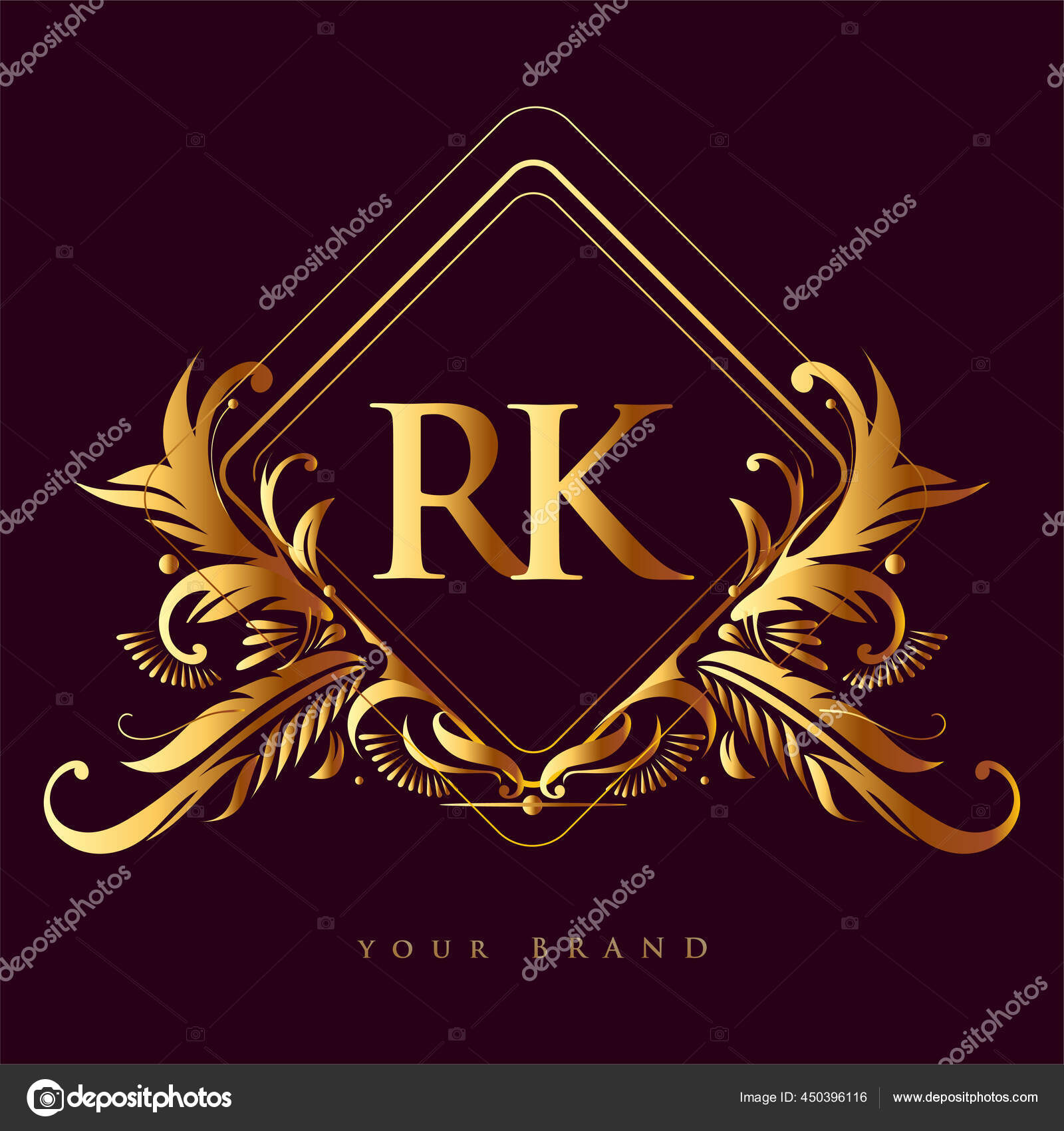 Logo Awal Huruf Dengan Warna Emas Dengan Ornamen Dan Pola Vektor Stok ...