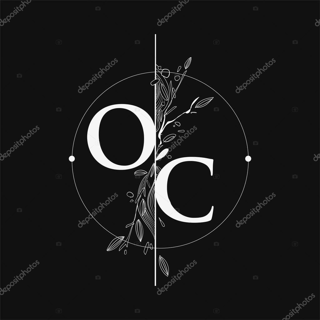 Letra OC Logo Inicial con Dibujo de Mano Floral, Inicial Logo de Fuente ...