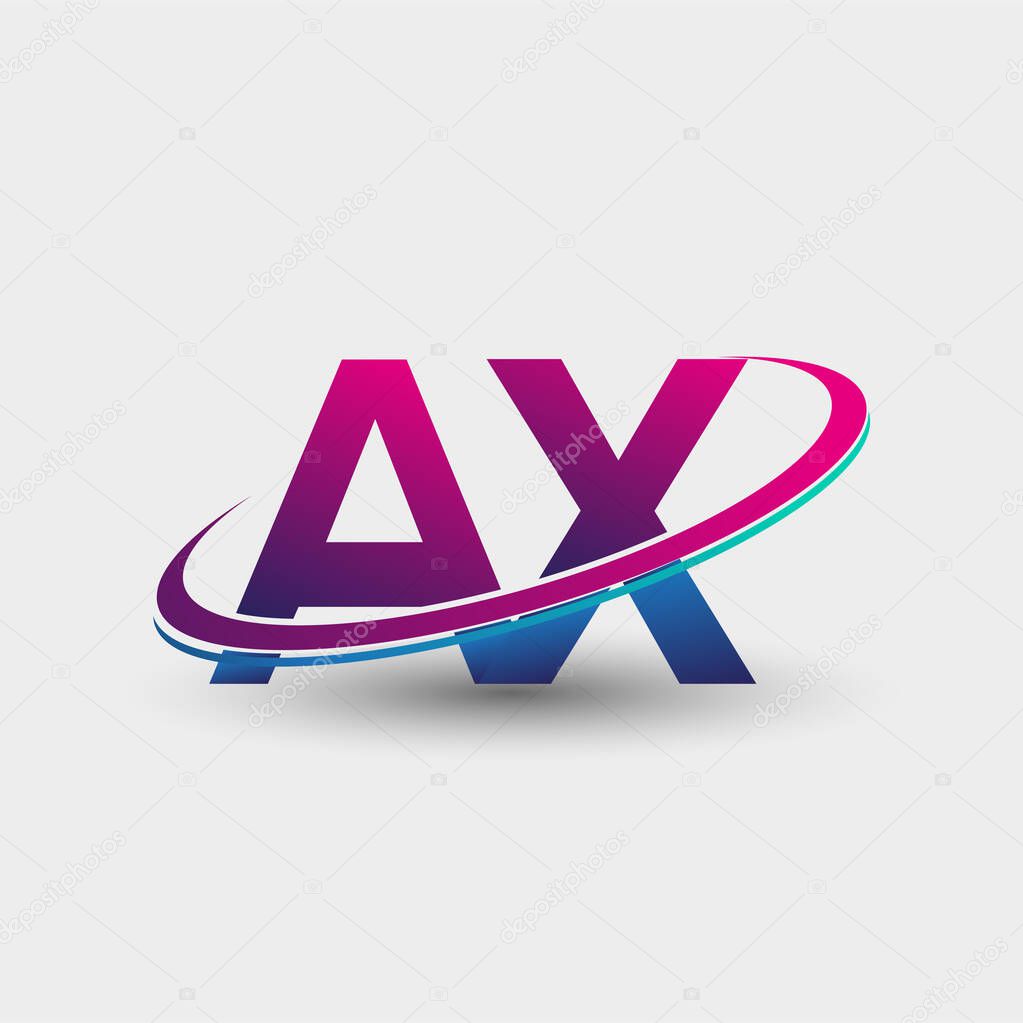 AX logotipo inicial nombre de la empresa de color azul y magenta swoosh ...