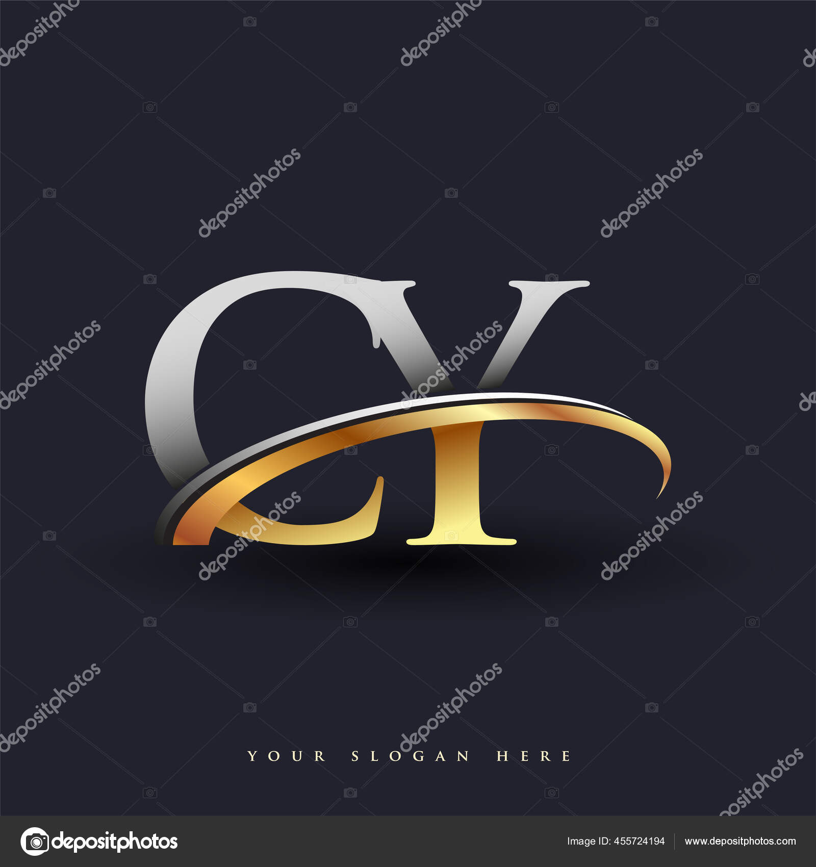 Initial Logo Company Name Colored Gold Silver Swoosh Design Isolated Stock Vector Image by ...