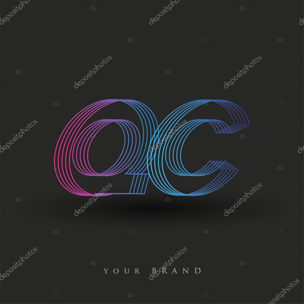 insignia inicial QC color azul y magenta con composici n a rayas, elementos de plantilla de dise ...