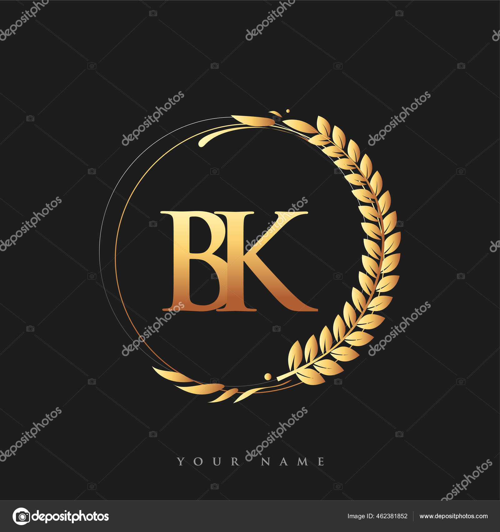 Initial Logo Letter Golden Color Laurel Wreath Vector Logo Business ...