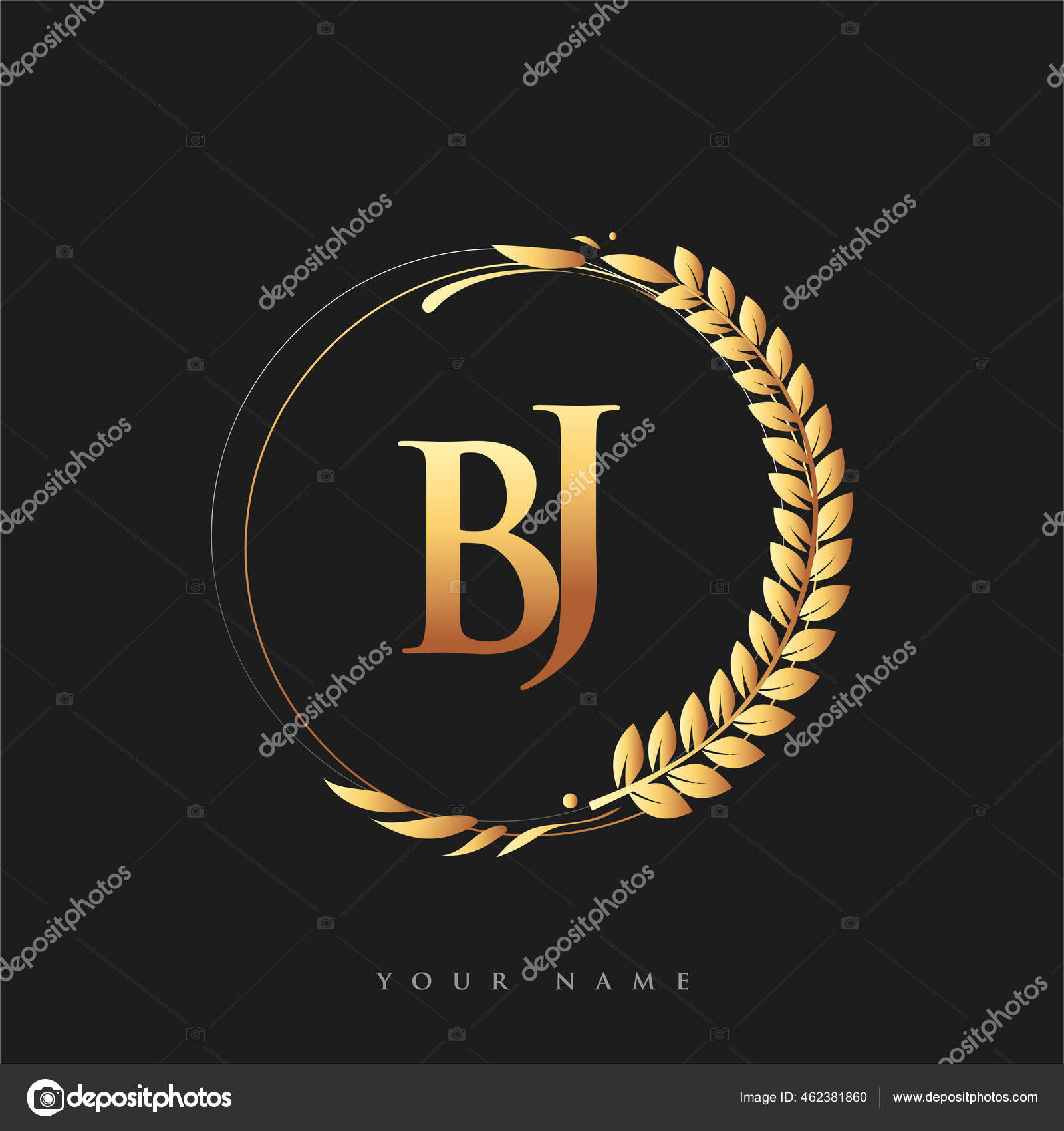 Initial Logo Letter Golden Color Laurel Wreath Vector Logo Business ...